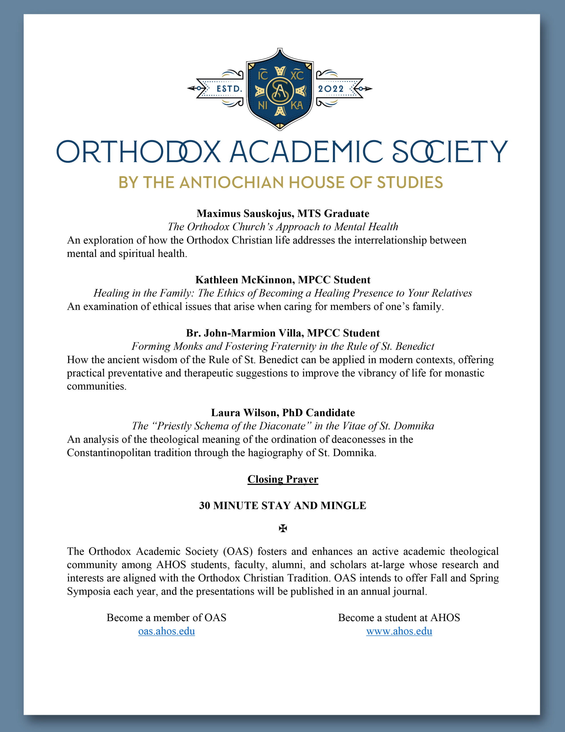 Winter 2024 Symposium announcement - Orthodox Academic Society ...